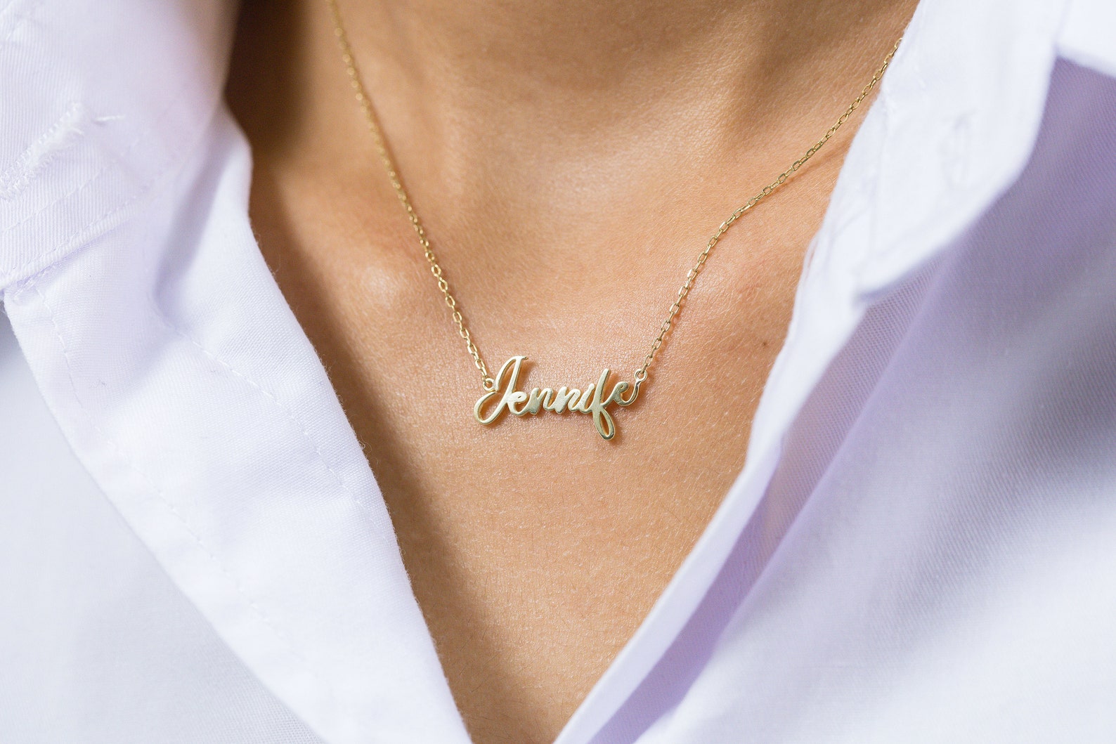 Jennifer Name Necklace 14k Solid Gold Nameplate Necklace - Etsy