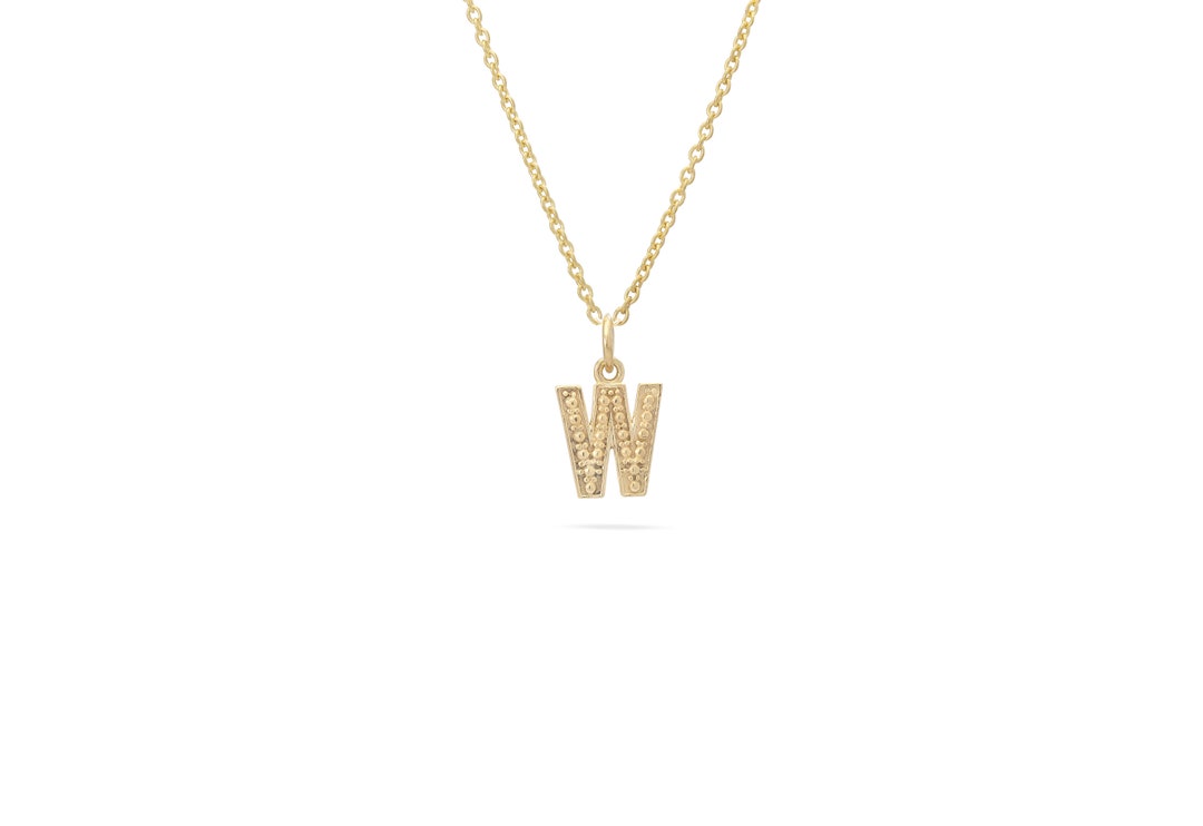 W Initial Necklace, 14k Solid Gold Letter Necklace, Customized Necklace ...