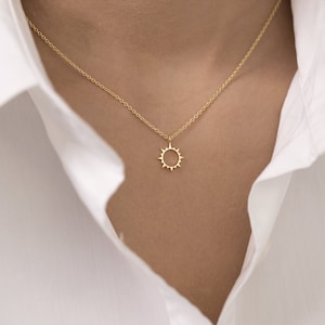 14K Solid Gold Sun Pendant Necklace: Minimalist Sunburst Jewelry - Etsy
