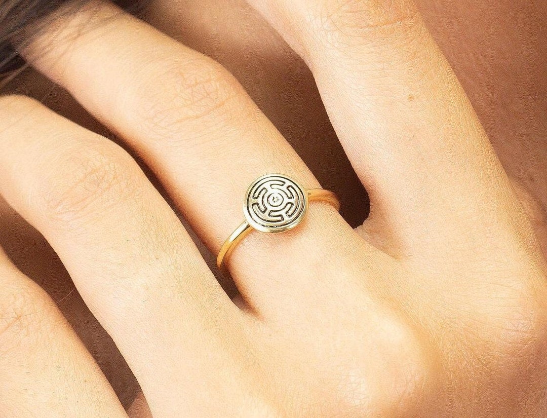 Hecate Ring, 14K Solid Gold Hecate's Magic Strophalos Ring, Wheel of Hecate Symbol Jewelry ...
