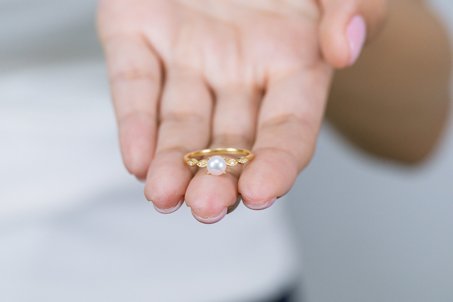 Pearl and Diamond Engagement Ring June Birthstone Ring Pearl - Etsy