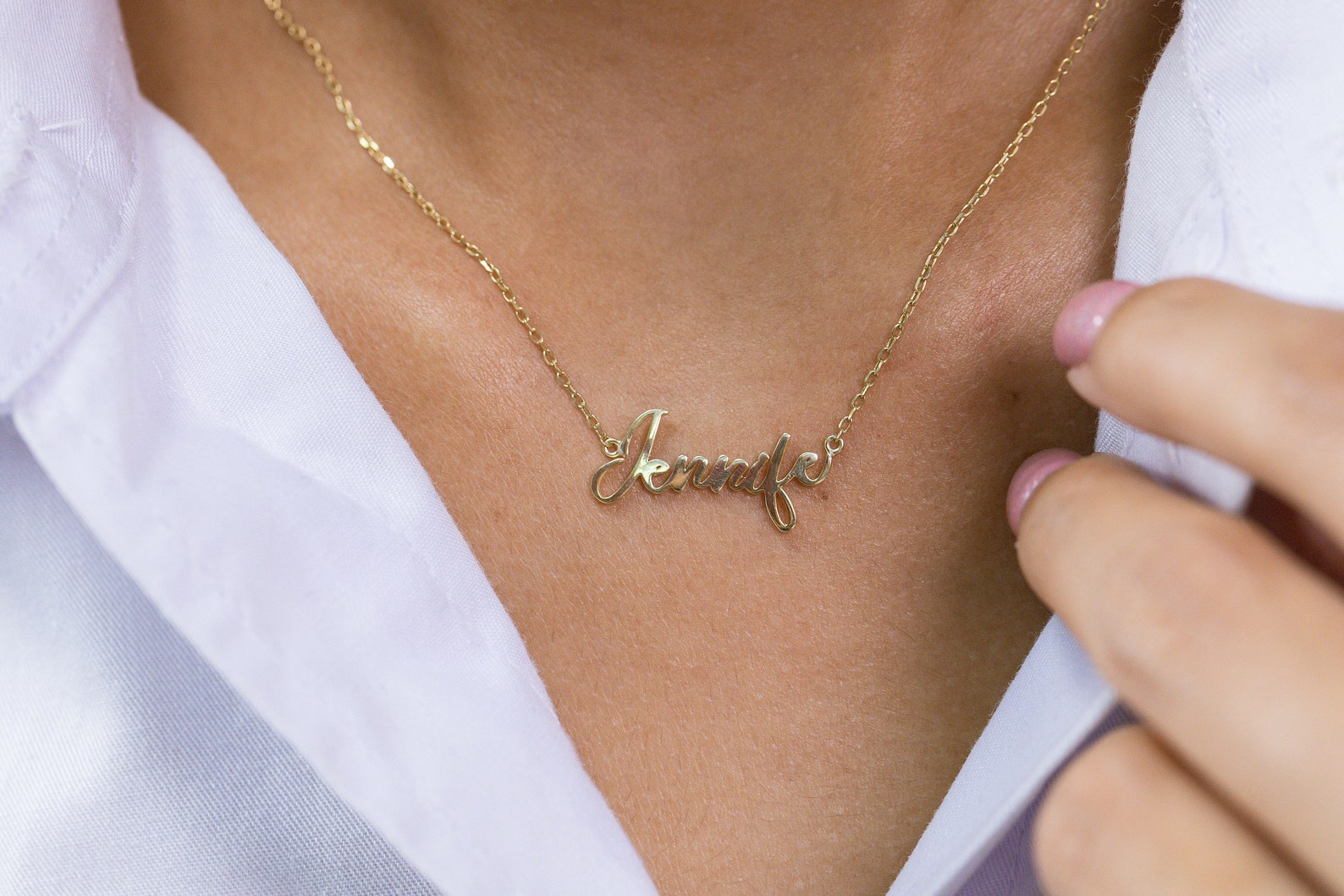 Jennifer Name Necklace 14k Solid Gold Nameplate Necklace - Etsy