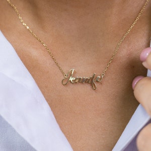 Jennifer Name Necklace, 14k Solid Gold Nameplate Necklace, Personalized ...