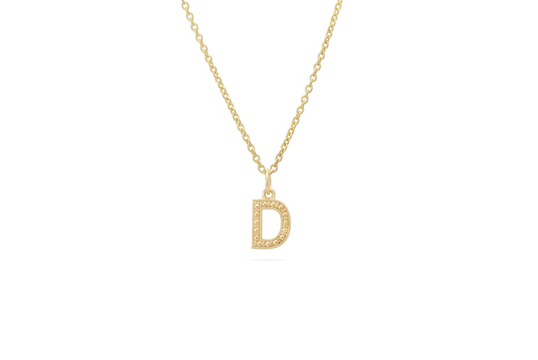 D Initial Necklace, 14k Solid Gold Letter Necklace, Customized Necklace ...
