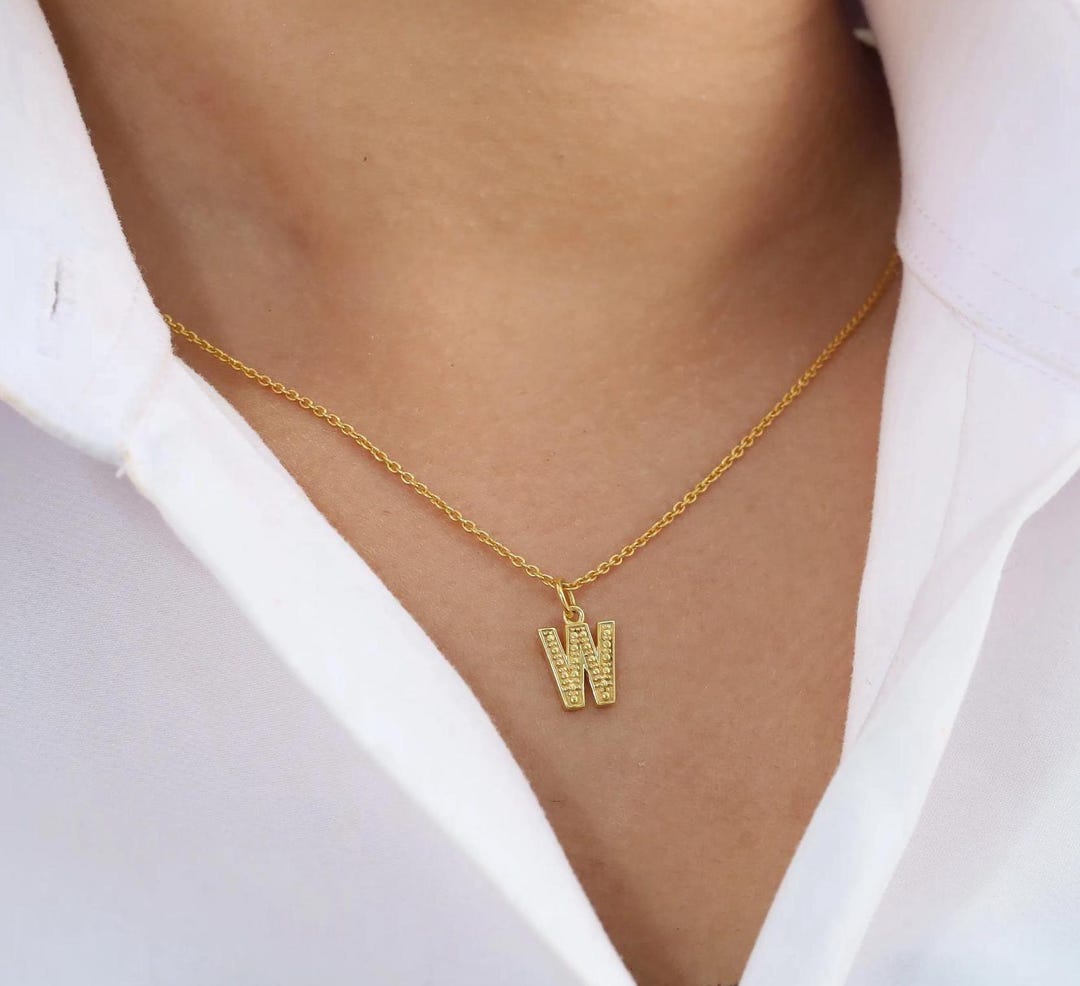 W Initial Necklace, 14k Solid Gold Letter Necklace, Customized Necklace ...