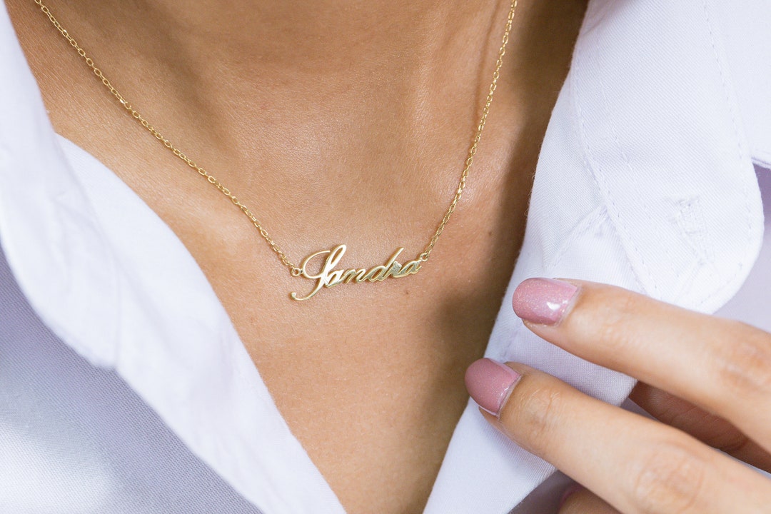 Sandra Name Necklace, 14k Solid Gold Nameplate Necklace, Personalized ...