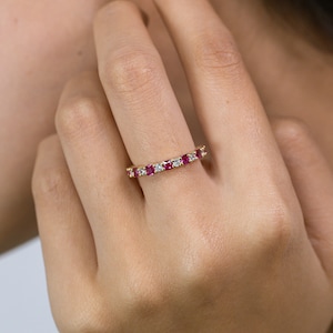 Natural Ruby Wedding Band, 14K Solid Gold Ruby Engagement Ring, Full Eternity Diamond Wedding ...