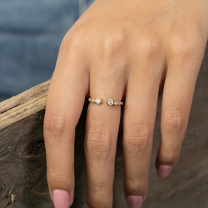 Bezel Set Diamond Open Ring, 14K Solid Gold Open Cuff Diamond Band ...