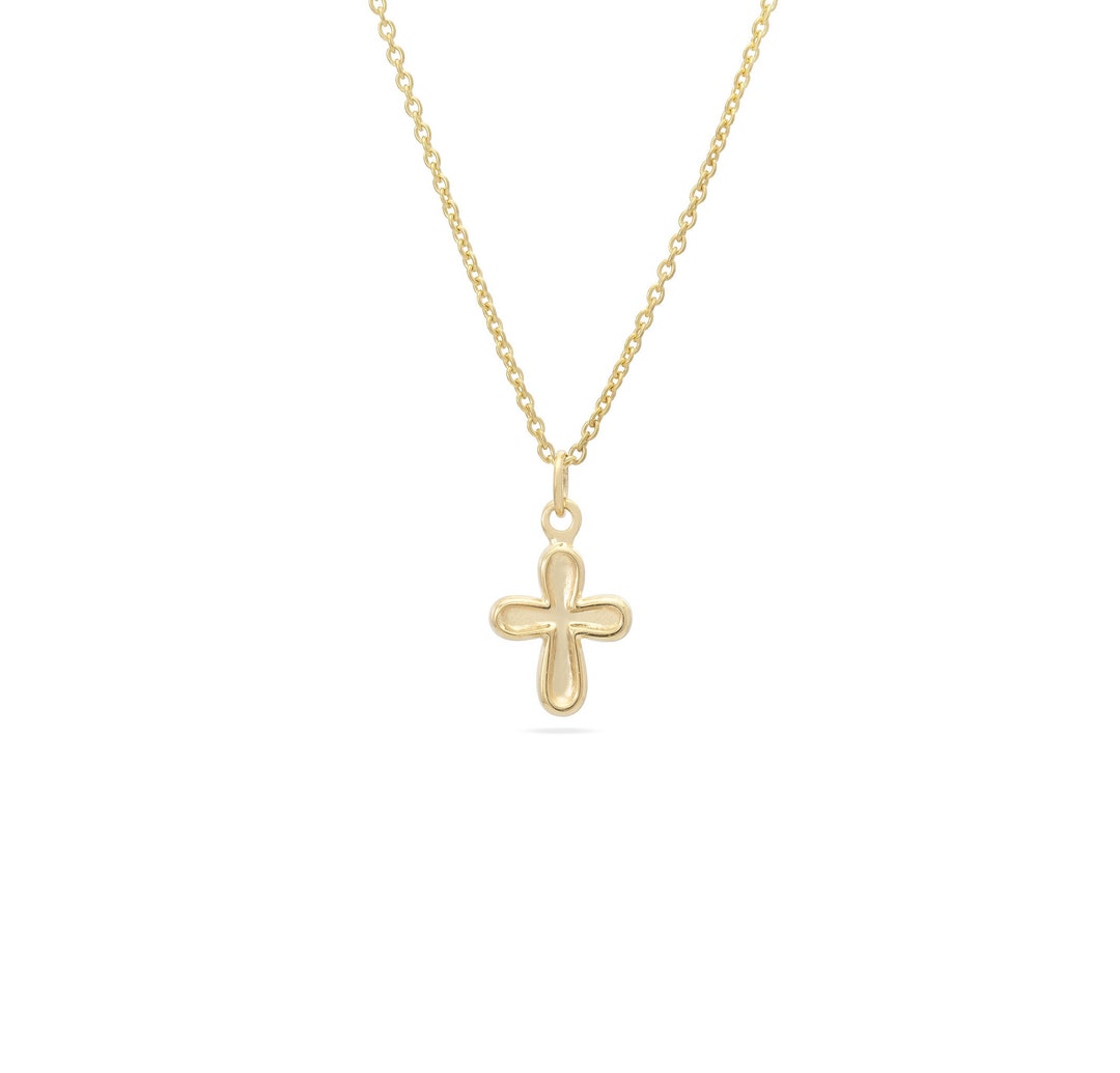 Mini Cross Necklace, 14K Solid Gold Cross Pendant, Minimalist Cross ...