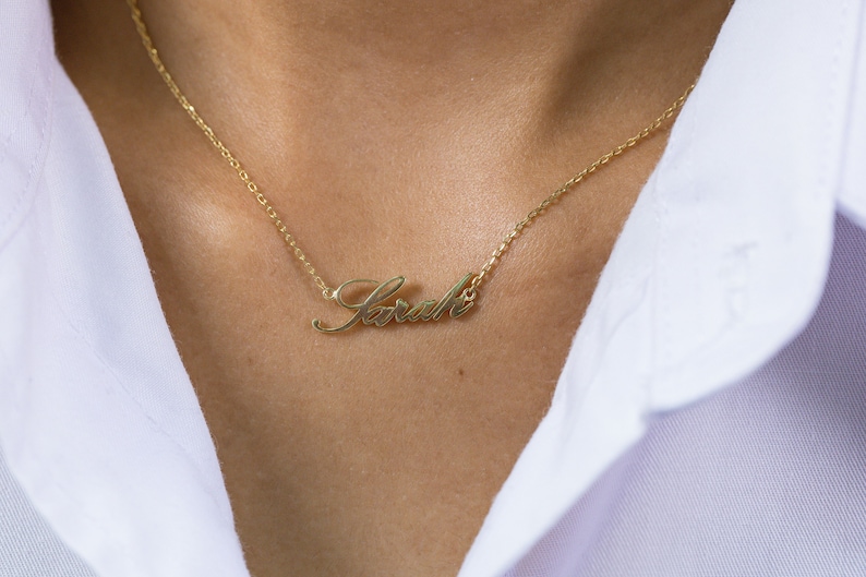 Sarah Name Necklace, 14k Solid Gold Nameplate Necklace, Personalized ...