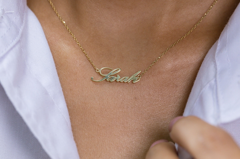 Sarah Name Necklace, 14k Solid Gold Nameplate Necklace, Personalized ...