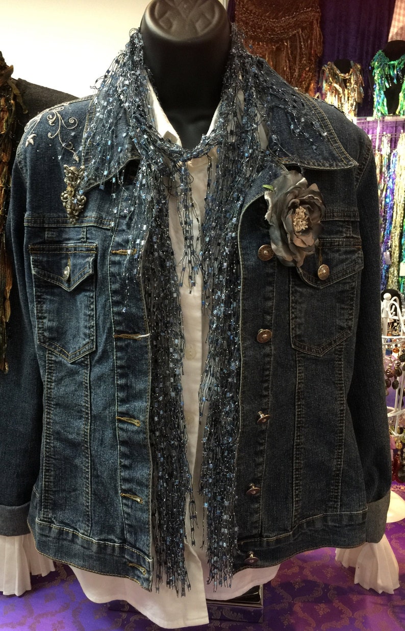 Denim Scarf Blue Denim Scarf Scarf Necklace Denim Scarf - Etsy