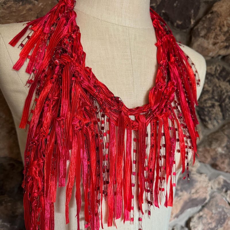 Red Fabric Scarf Necklace - Etsy