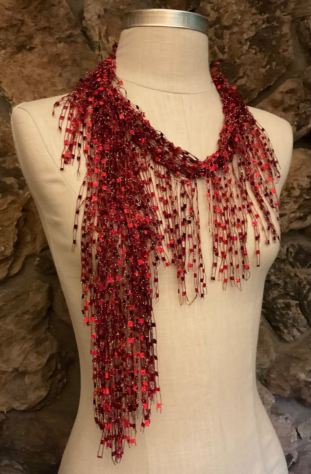 Red Scarf for Women, Textile Necklace, Red and Gold Scarf, Scarf Gift ...