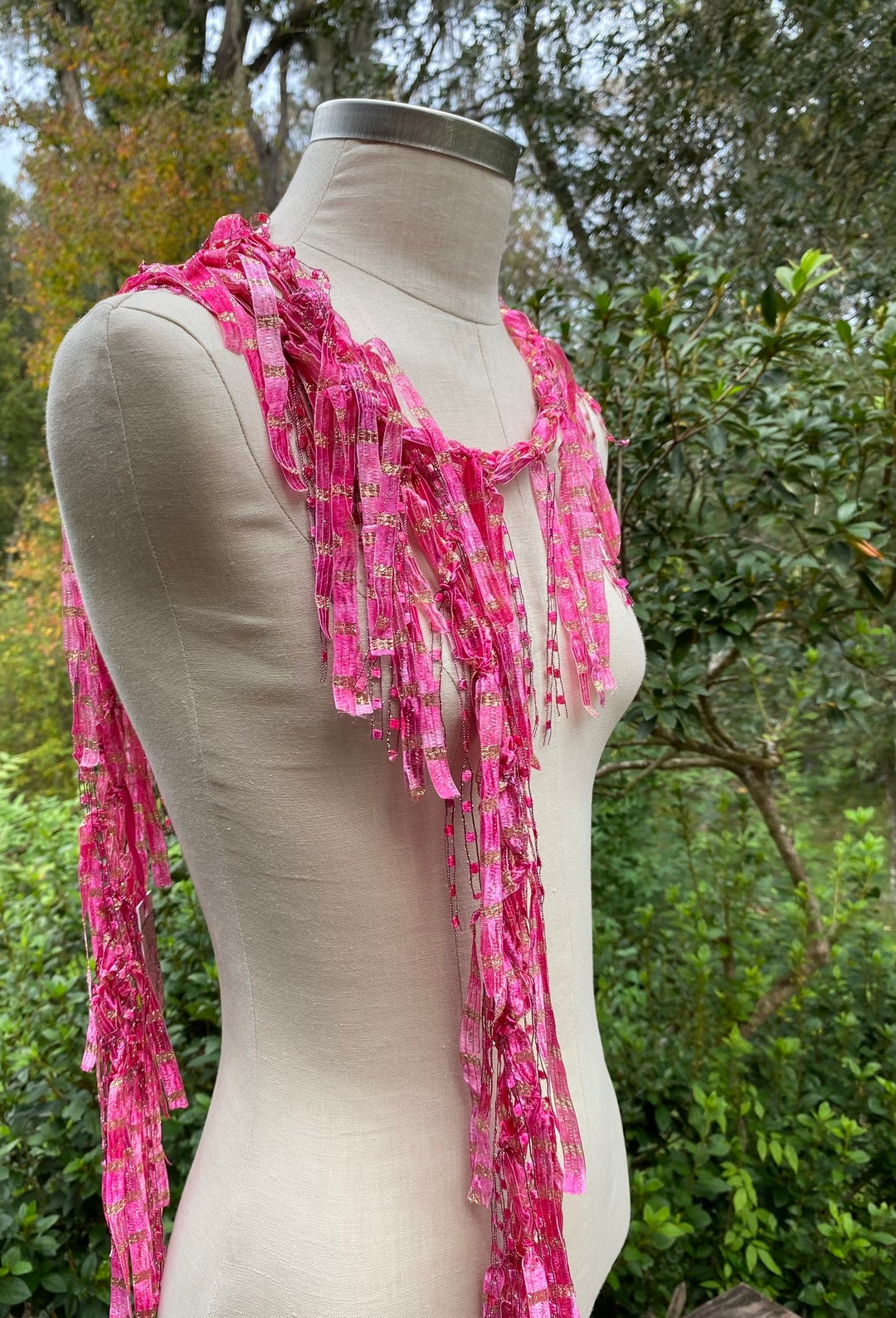 Pink Scarf, Gold and Pink Ribbon Scarf, Pink Gift for Mom, Scarf ...