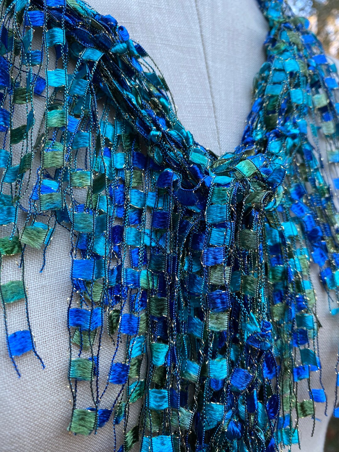 Blue Green Scarf, Gifts Under 30, Festival Scarf, Fun Scarf, Ladder ...