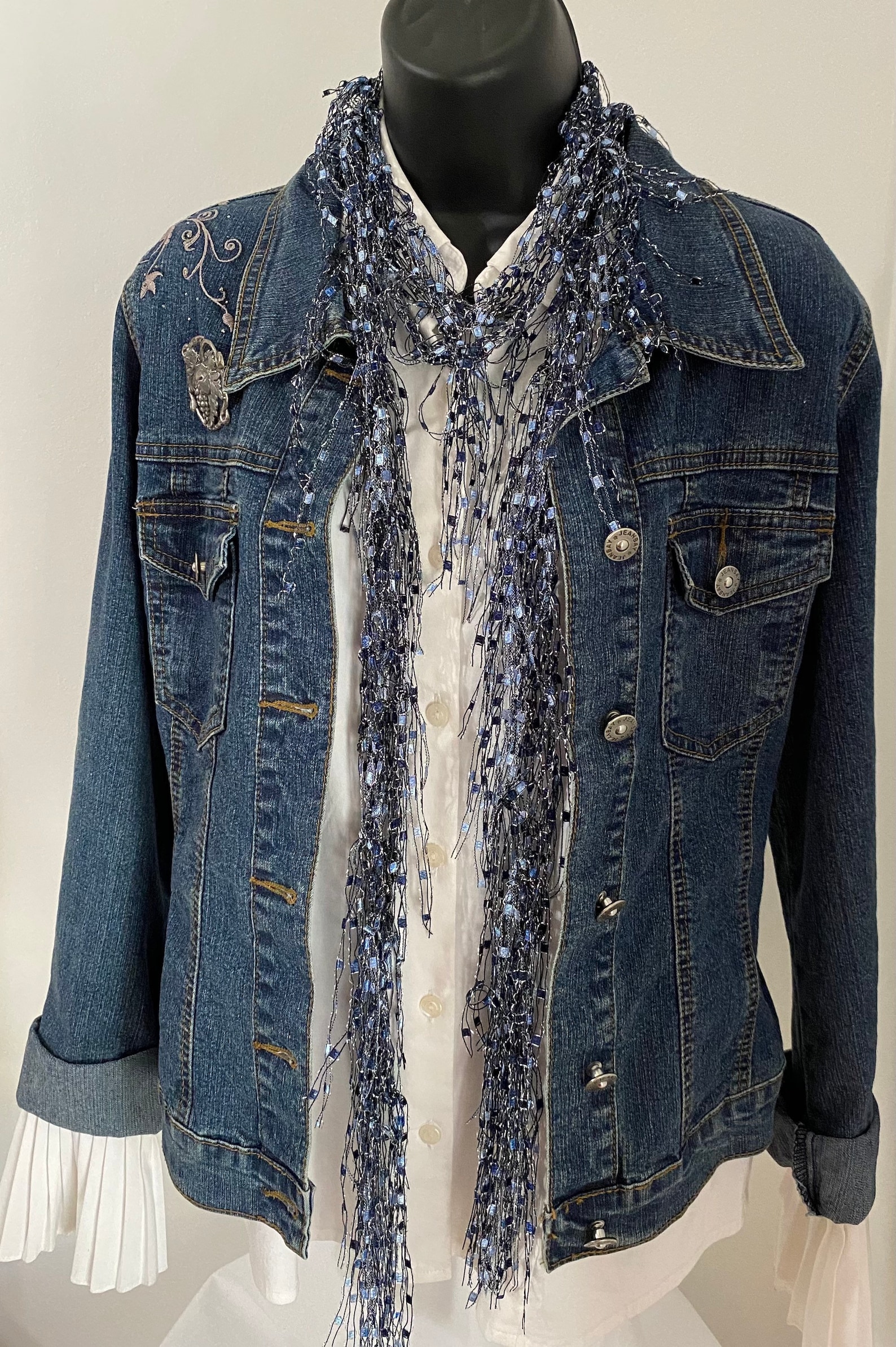 Denim Scarf Blue Denim Scarf Scarf Necklace Denim Scarf - Etsy