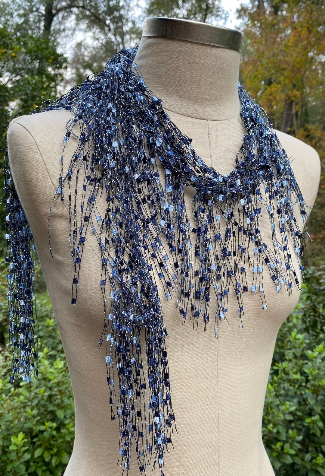 Denim Scarf, Blue Denim Scarf, Scarf Necklace, Denim Scarf Jewelry ...