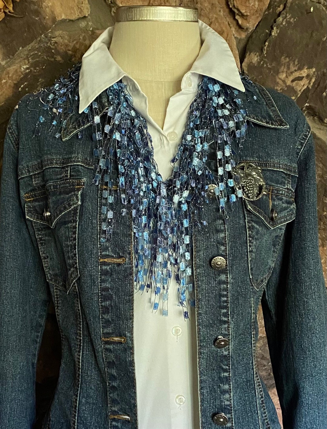 Denim Scarf for Women, Western Gifts, Fabric Necklace, Blue Jean Scarf ...
