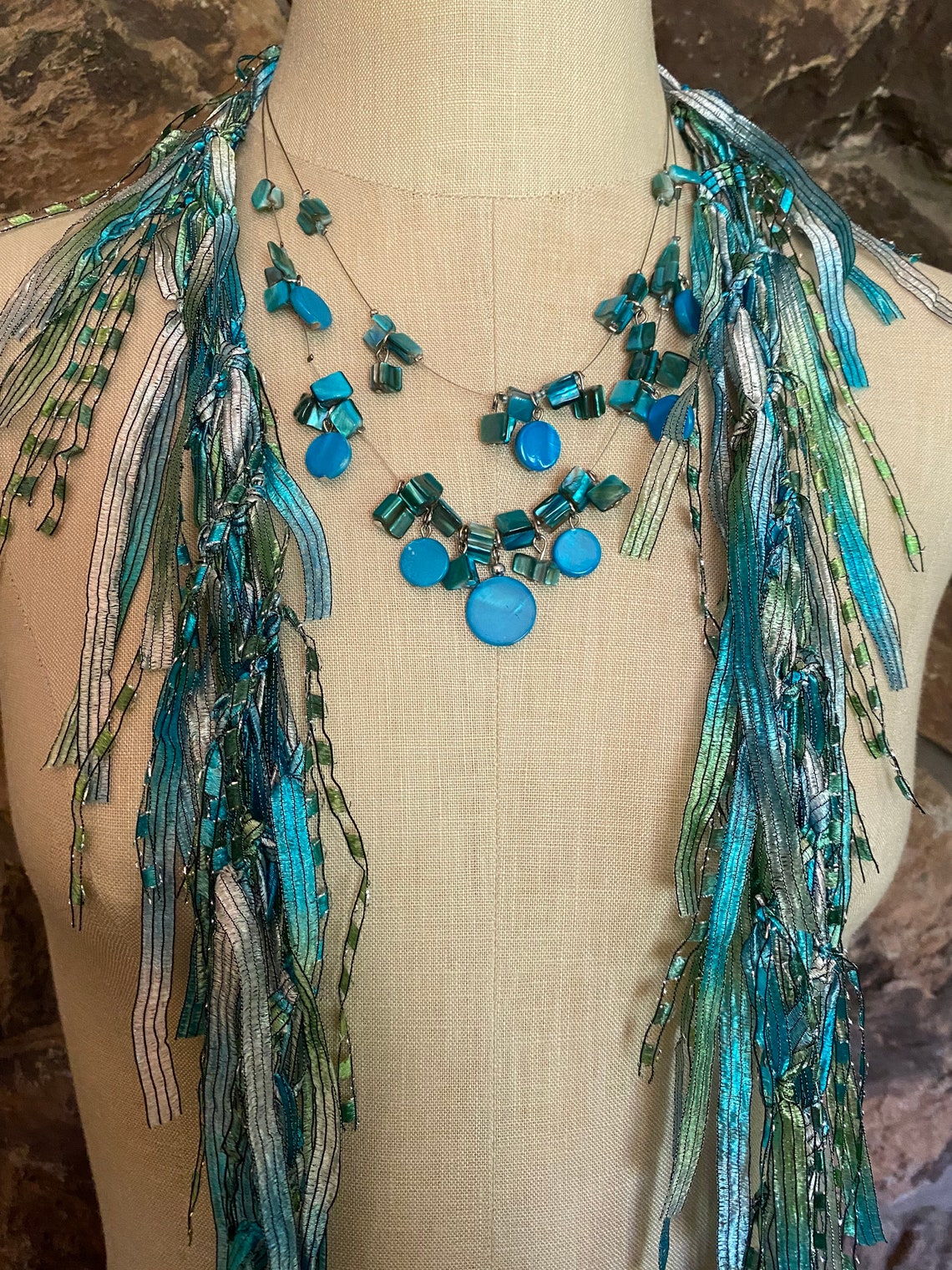 Summer Scarf for Women, Turquoise Scarf Necklace, Sea Glass Scarf, Aqua ...