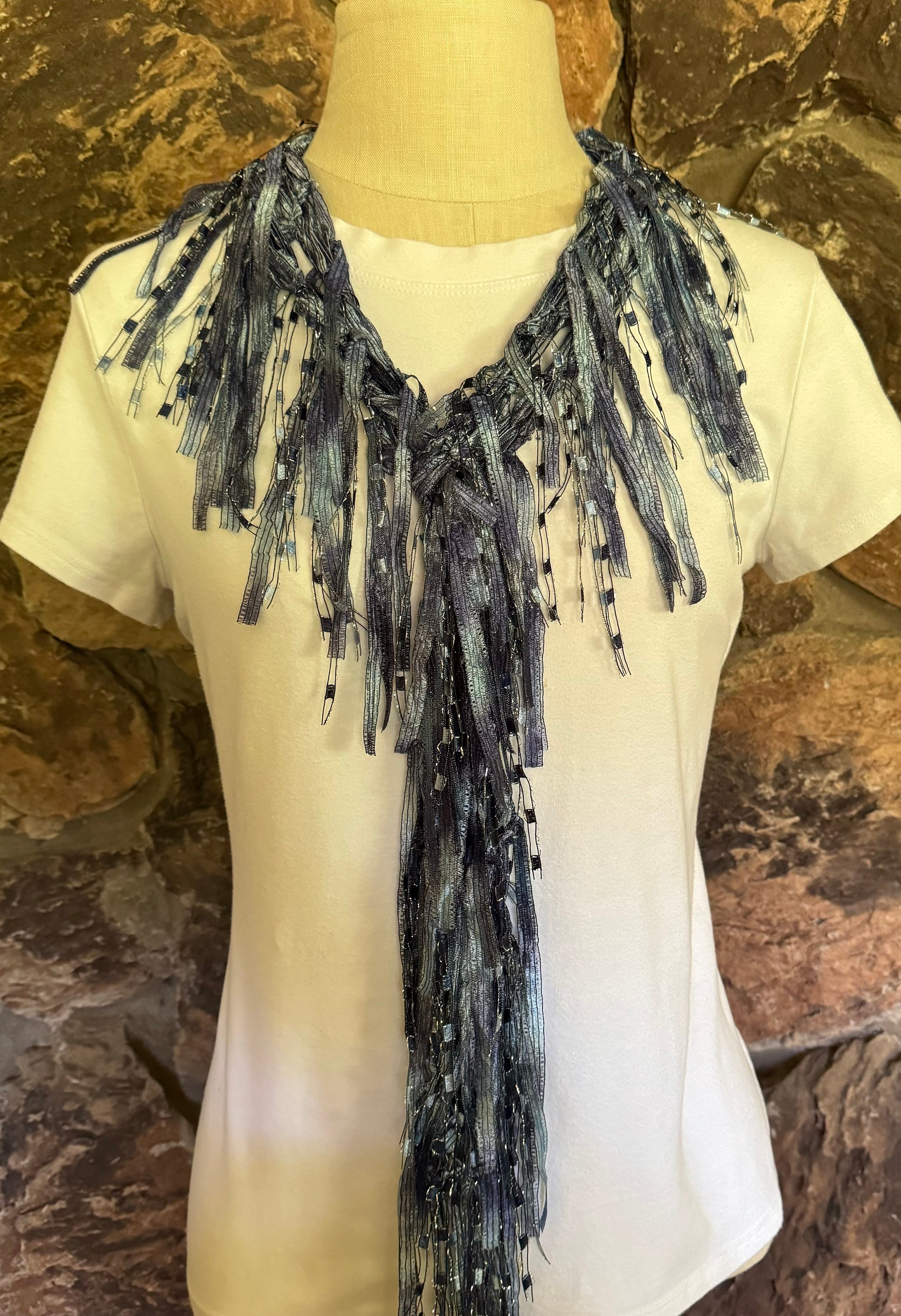 Denim Scarf for Women, Blue Scarf Necklace, Wearable Art, Gifts Under ...
