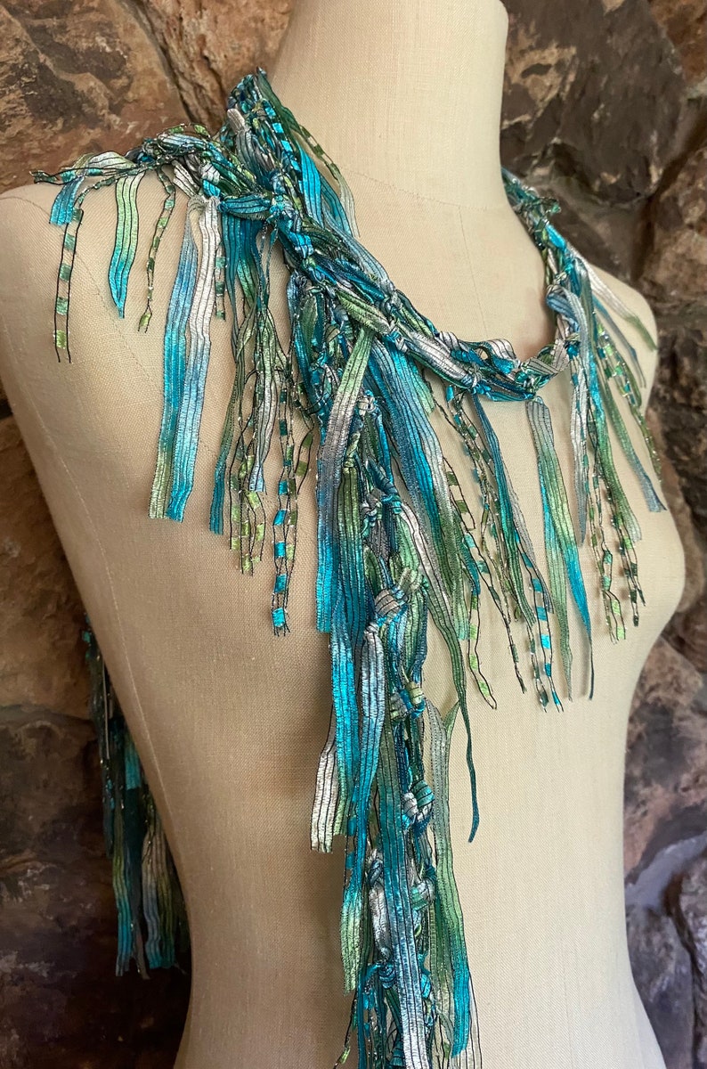 Summer Scarf for Women, Turquoise Scarf Necklace, Sea Glass Scarf, Aqua ...