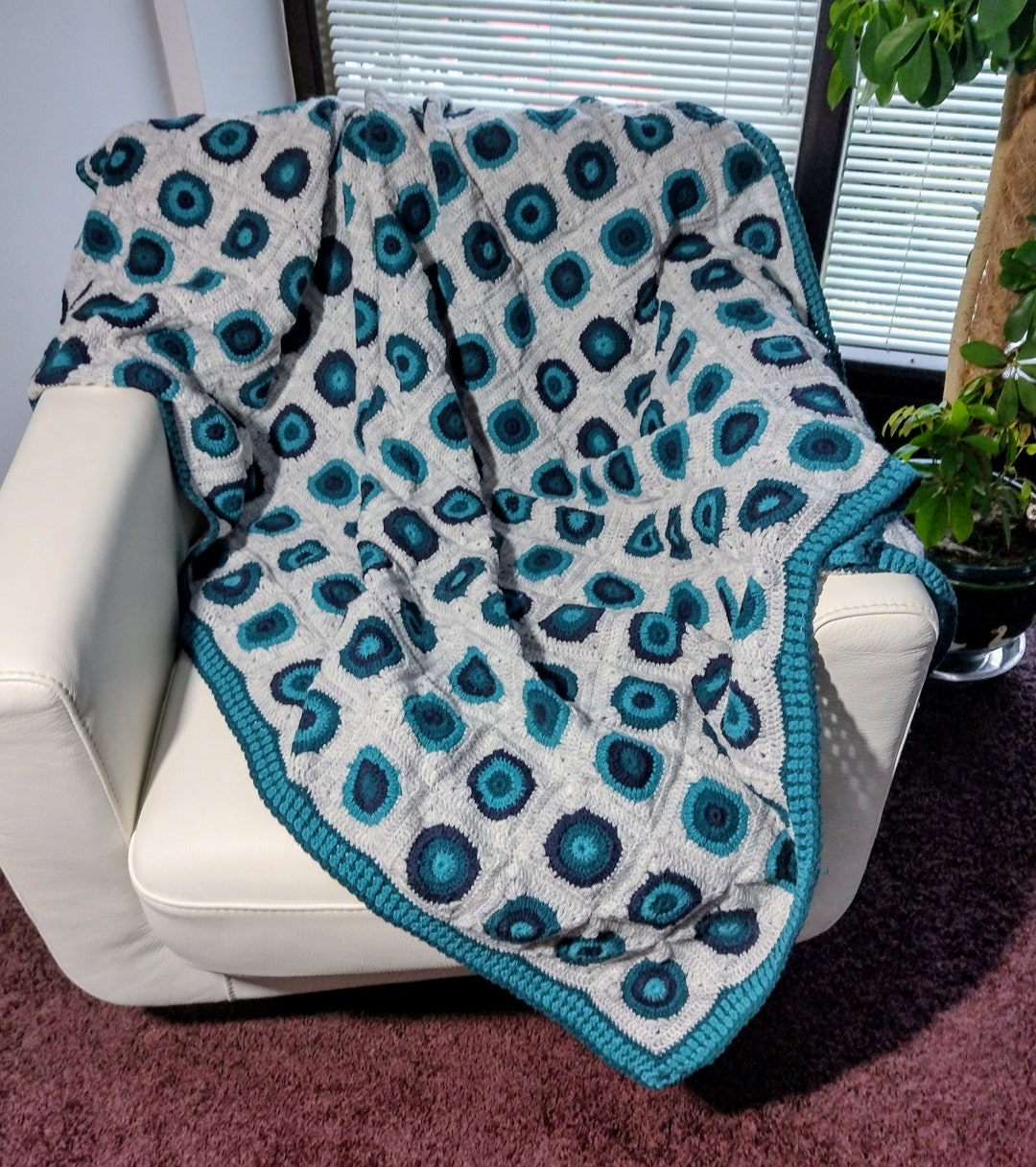Retro Style Afghan, Blanket, Throw (turquoise and Grey) 60"x45 ...