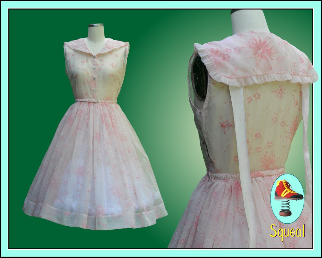 Vintage 1940s - 1950s Sheer Flocked Pink Party Dress - Etsy