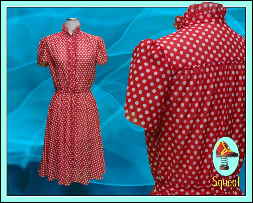 1970s Red Spot Dress With Tie Belt - Etsy