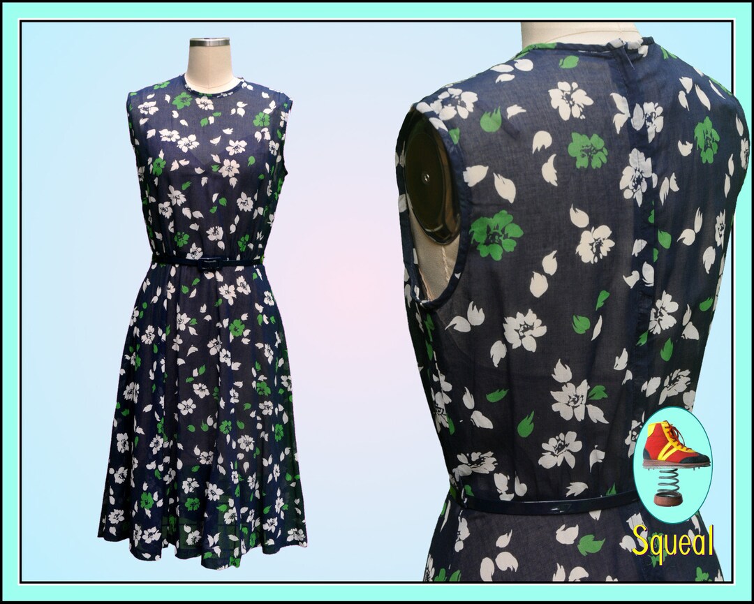 1970s Blue Floral Cotton Dress - Etsy