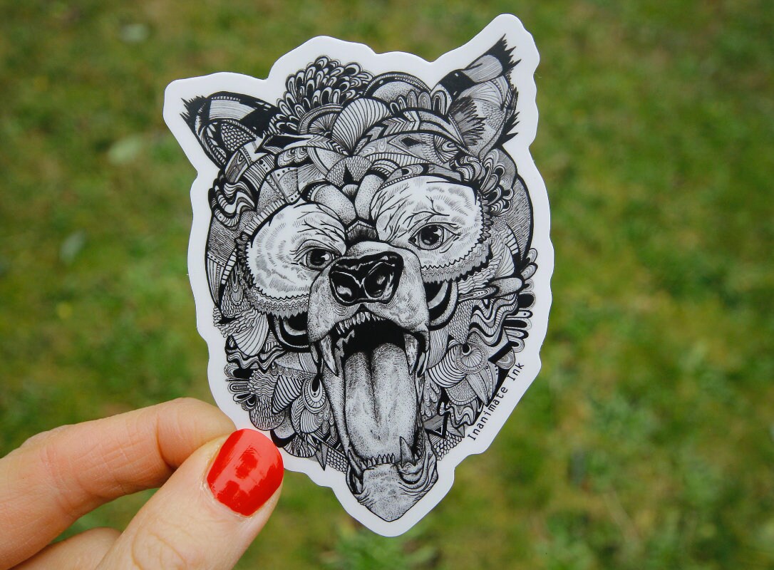 Bear Roaring Line Art Sticker - Etsy