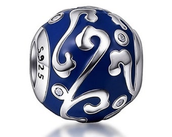Blue Moon and Star CZ Beads Charm 100% 925 Sterling Silver Fit for ...