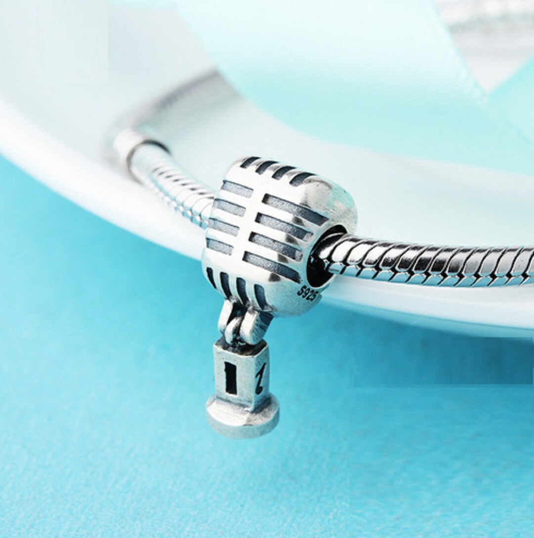 Music Microphone Cubic Zirconia Round Beads Charm 925 Sterling - Etsy