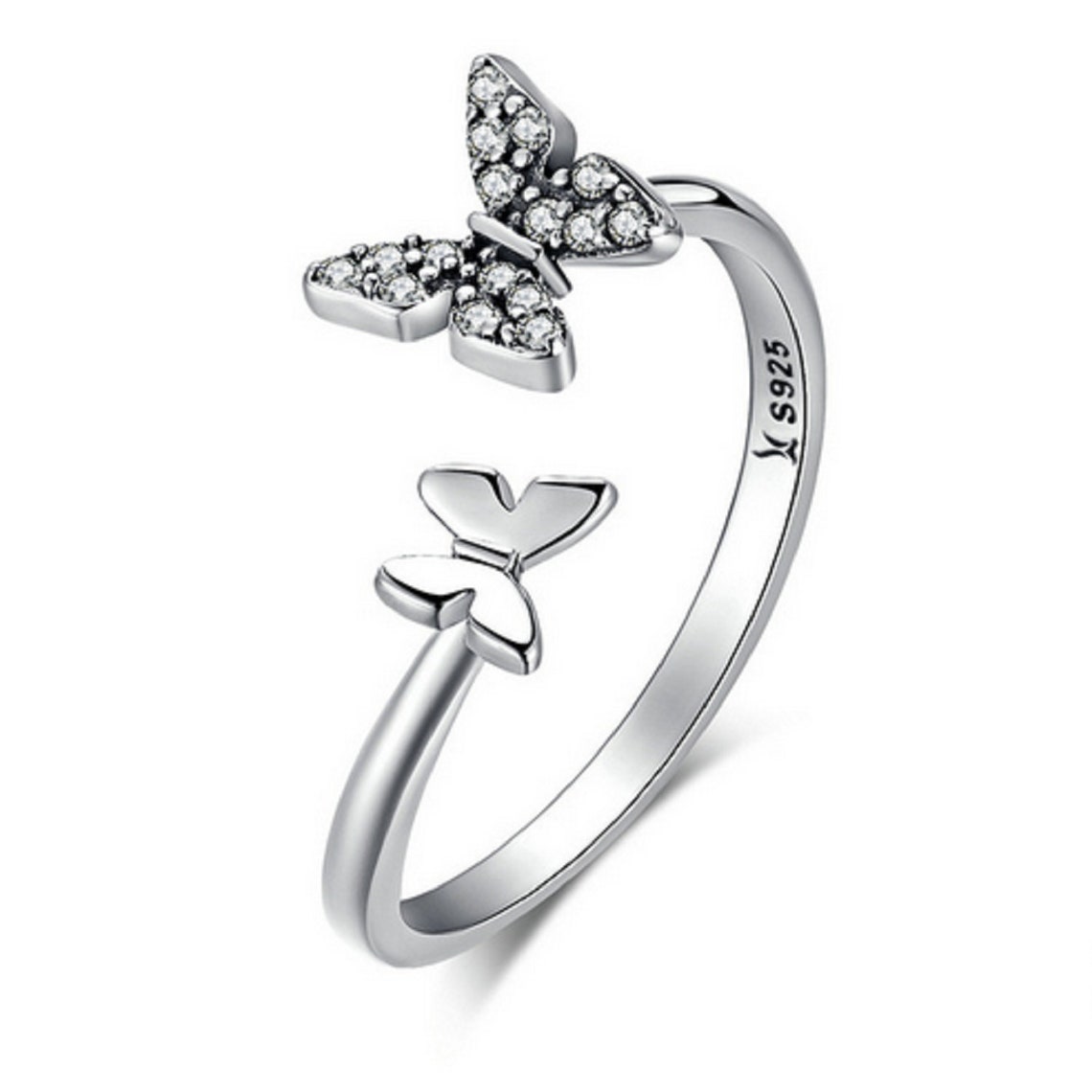 Real Silver Dazzling CZ Butterfly Open Finger Ring for | Etsy