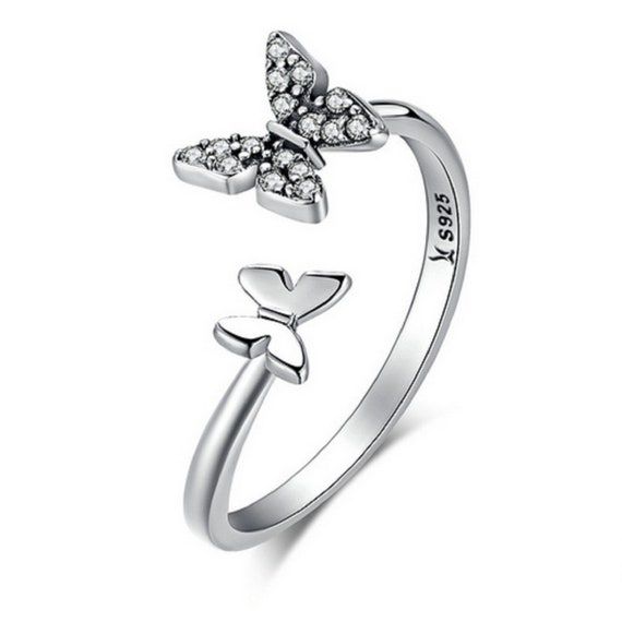 Real Silver Dazzling CZ Butterfly Open Finger Ring for Women 925 Sterling Silver Ring Fits to All Women Jewelry Diy Free Shipping Etsy Canada