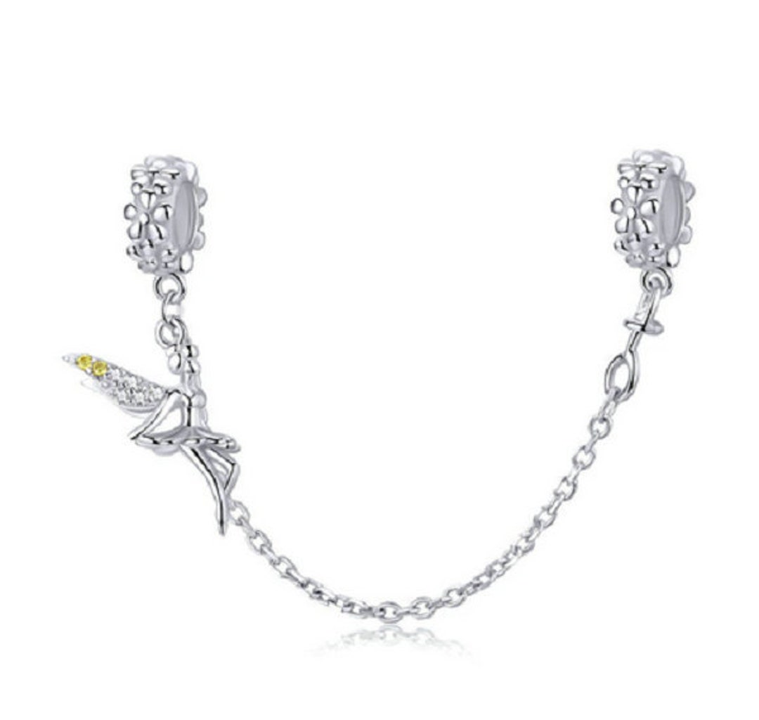 Elf Fairy Design Safety Chain Beads Charm 925 Sterling Silver Fit for ...