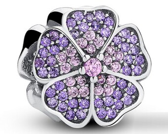 Sparkling Primrose With Purple Cubic Zirconia Bead Charms 100% 925 ...