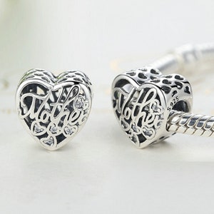 MOTHER & SON Bond Heart With Clear Cubic Zirconia Beads Charms 925 ...