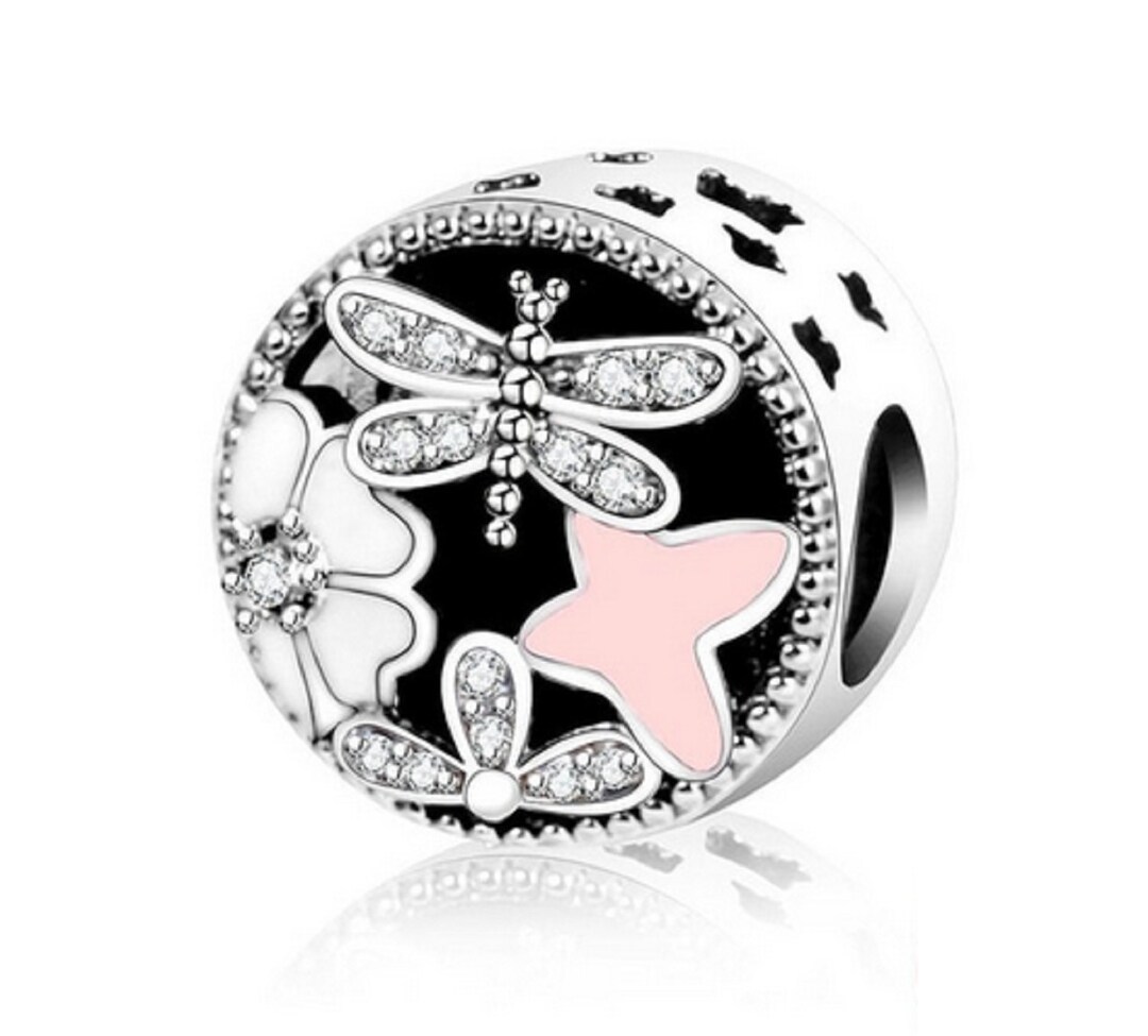 Spring Time Pink Enamel CZ Beads Charm 925 Sterling Silver Fit - Etsy