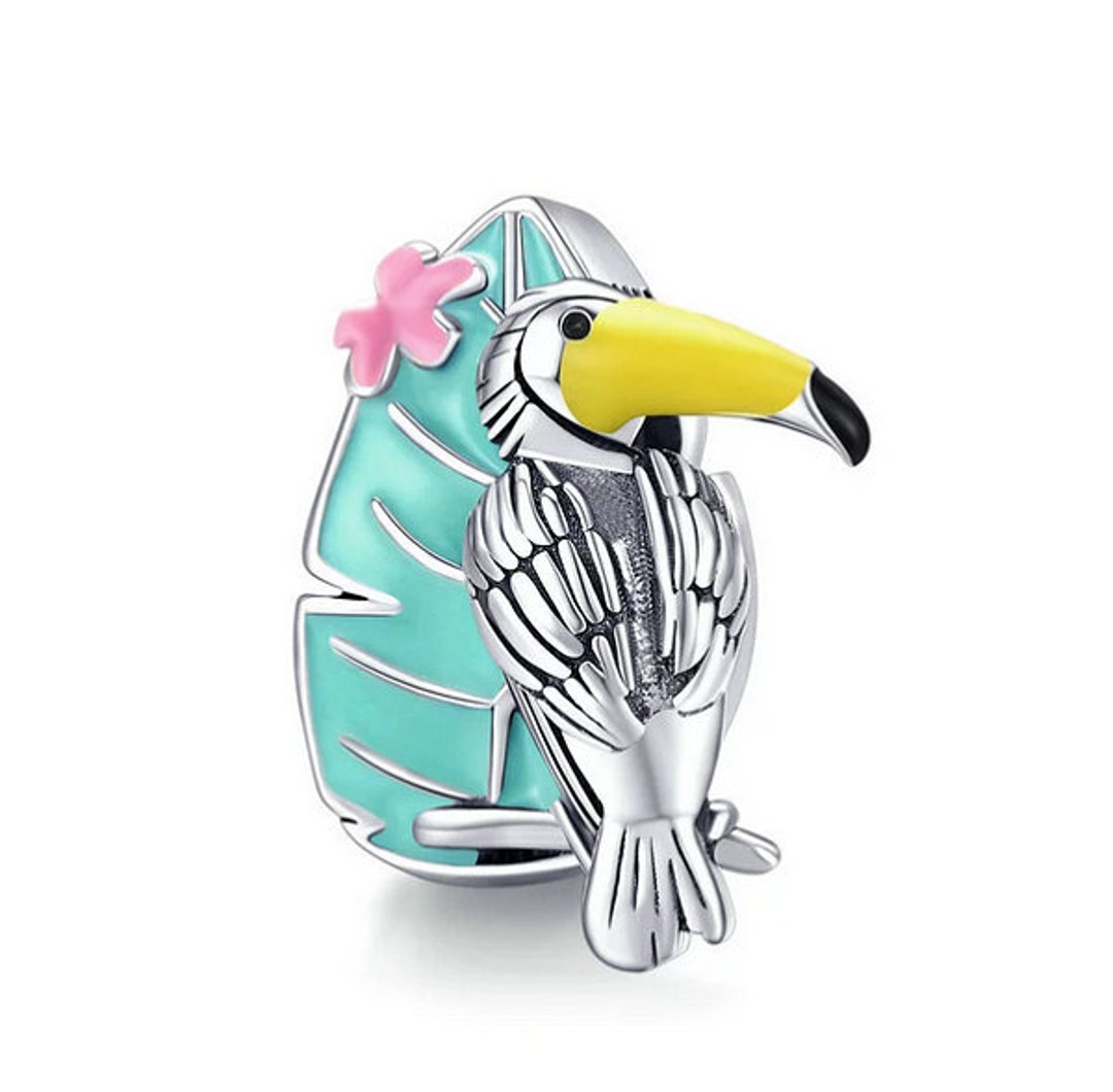 Toucan Birds Beads Green Enamel Animal Pendant Charms Authentic 925 ...
