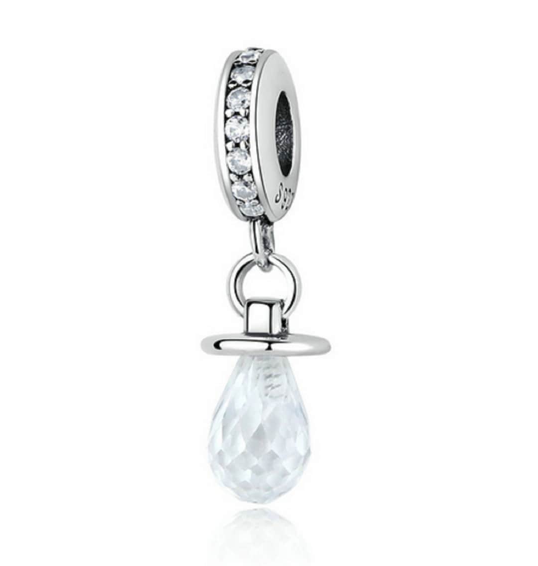 Cute Pacifier Dangle Charm With Clear CZ Pendant Jewelry Women ...