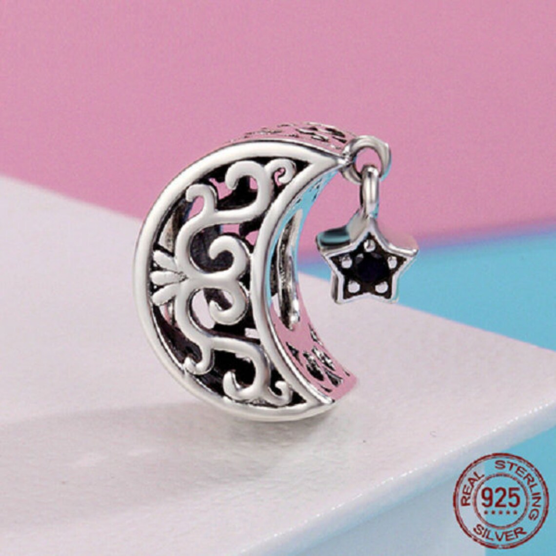 925 Sterling Silver Moon Star Charm Silver Moon Charm Fits - Etsy