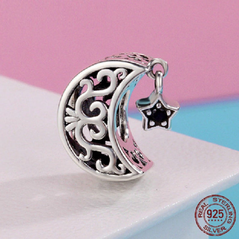 925 Sterling Silver Moon Star Charm Silver Moon Charm Fits - Etsy