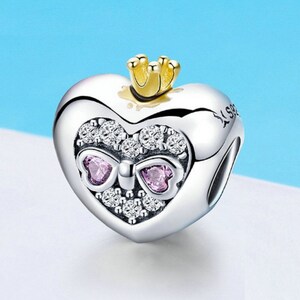 Princess Heart With Pink CZ Beads Charm 925 Sterling Silver Fit for ...