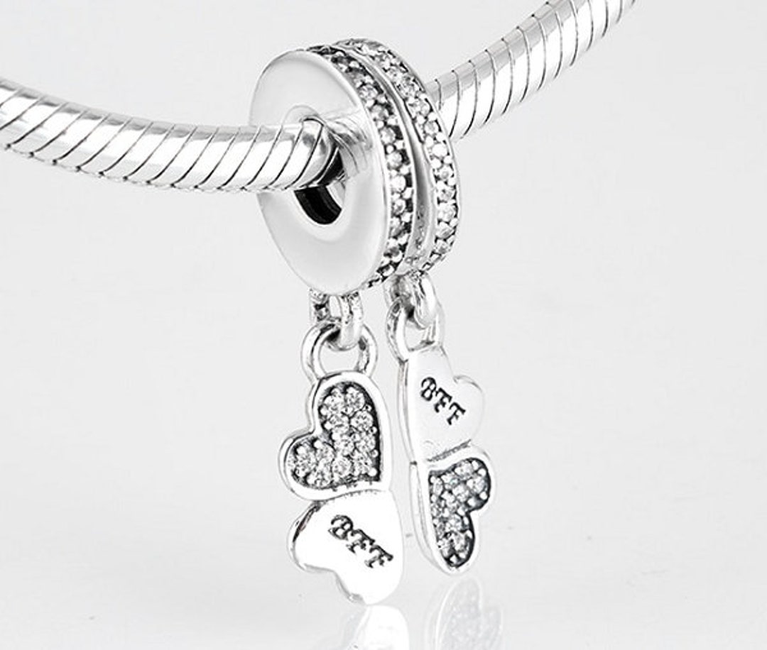 Fashion Friendship 2 Pendants Charm BFF Beads Charm 925 Sterling Silver ...