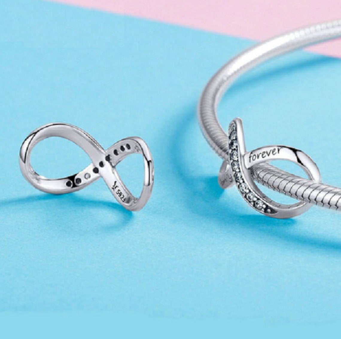 Sterling Silver Infinity Charm With CZ Forever Family Charm | Etsy