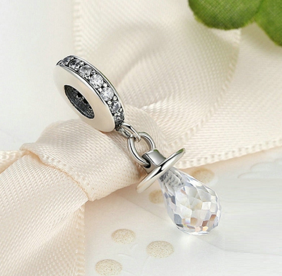 Cute Pacifier Dangle Charm With Clear CZ Pendant Jewelry Women - Etsy