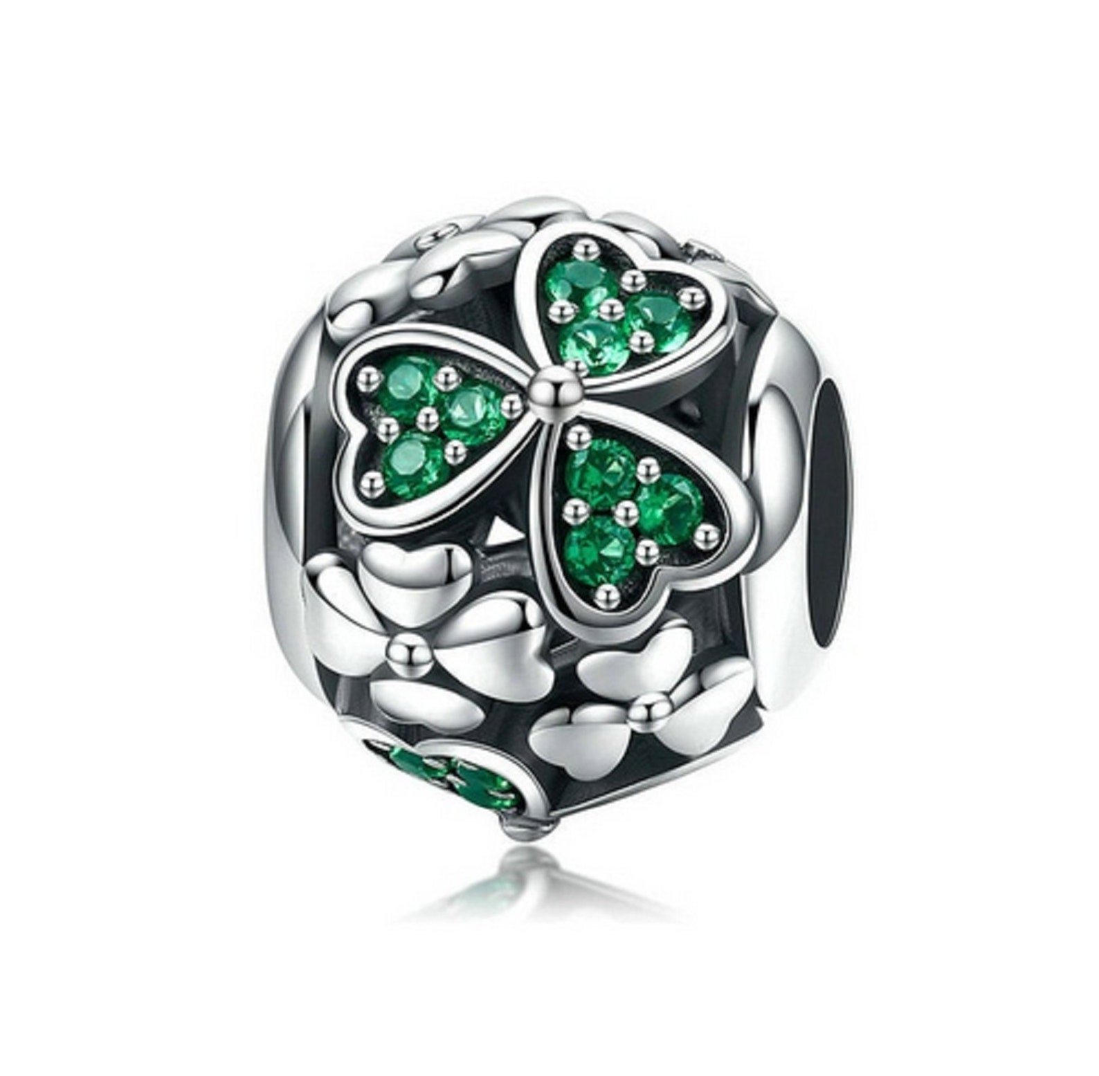 Shamrock Flower Green Crystal Beads Charm 100% 925 Sterling - Etsy