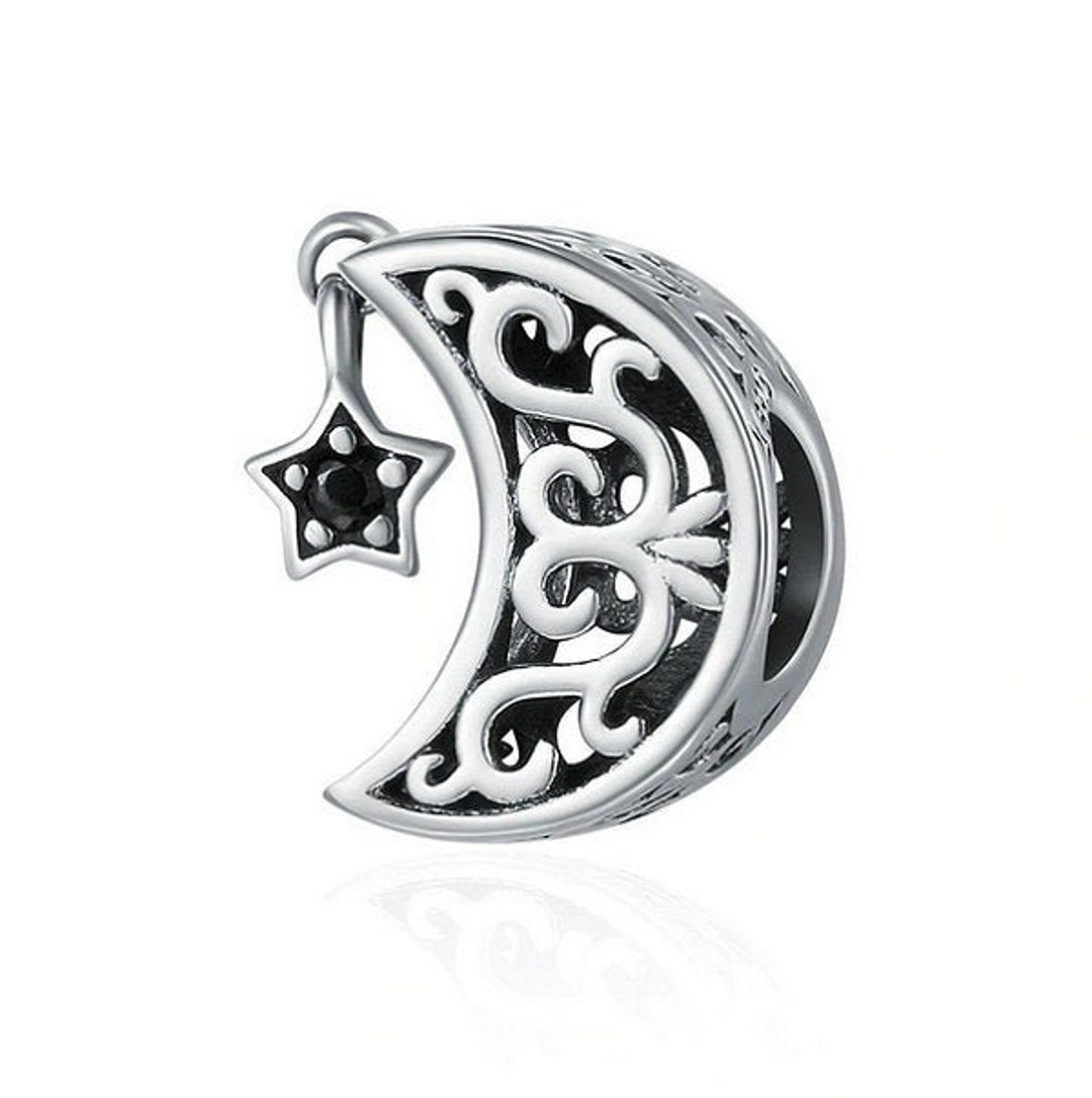 925 Sterling Silver Moon Star Charm, Silver Moon Charm Fits European ...