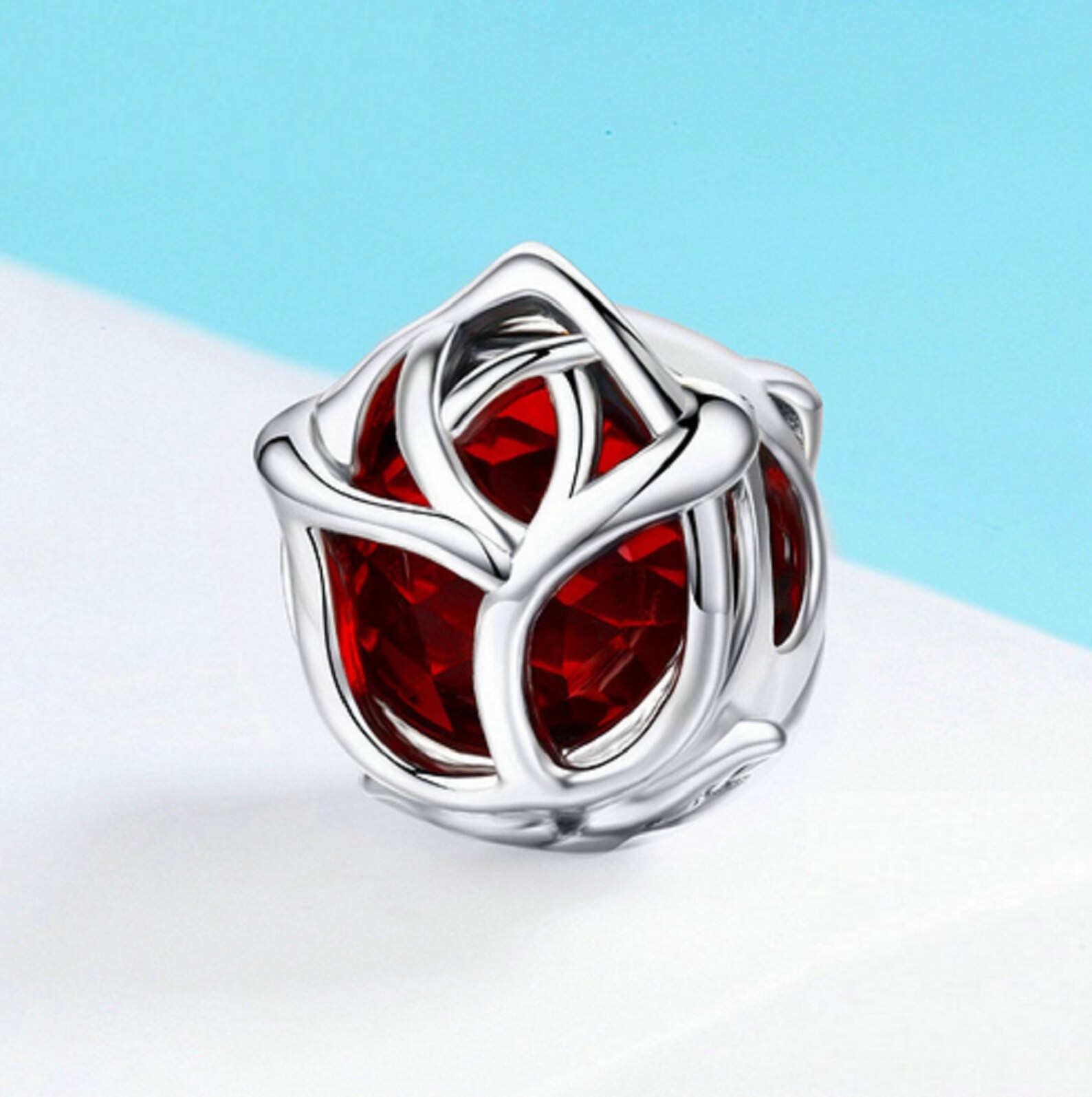 Romantic Rose Flower Red Crystal Charm Bead 100% 925 Sterling | Etsy